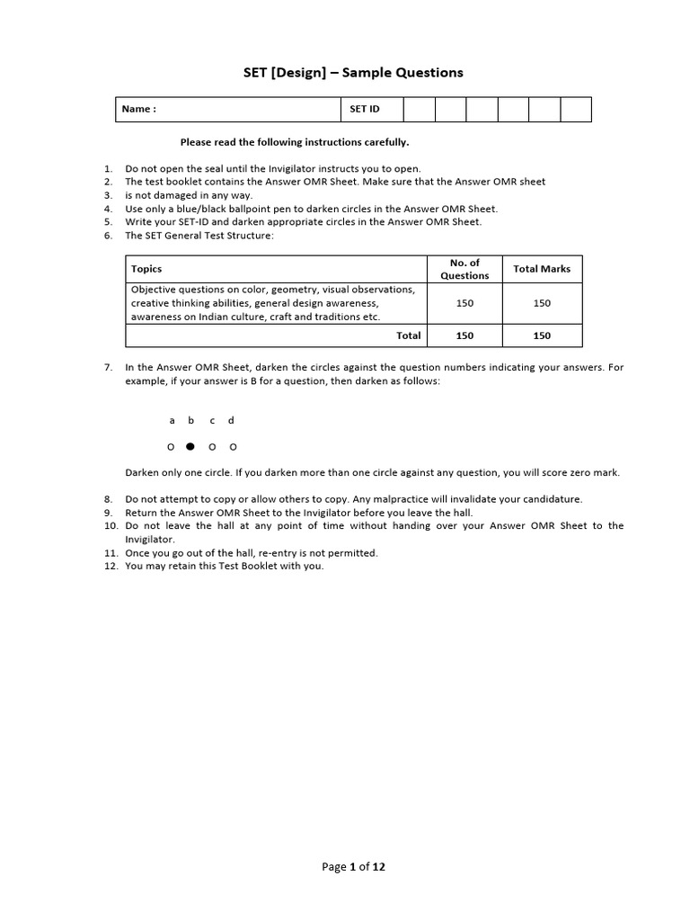 SET for Design Sample Questions | PDF | Shape