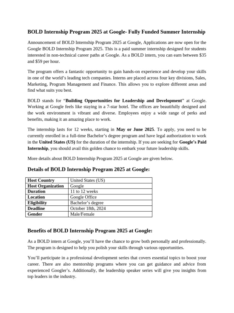 BOLD Internship Program | PDF | Internship | Job Hunting