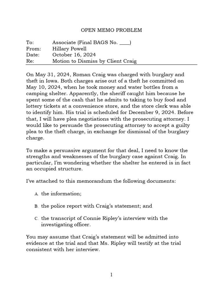 Open Memo Problem | PDF | Burglary | Plea