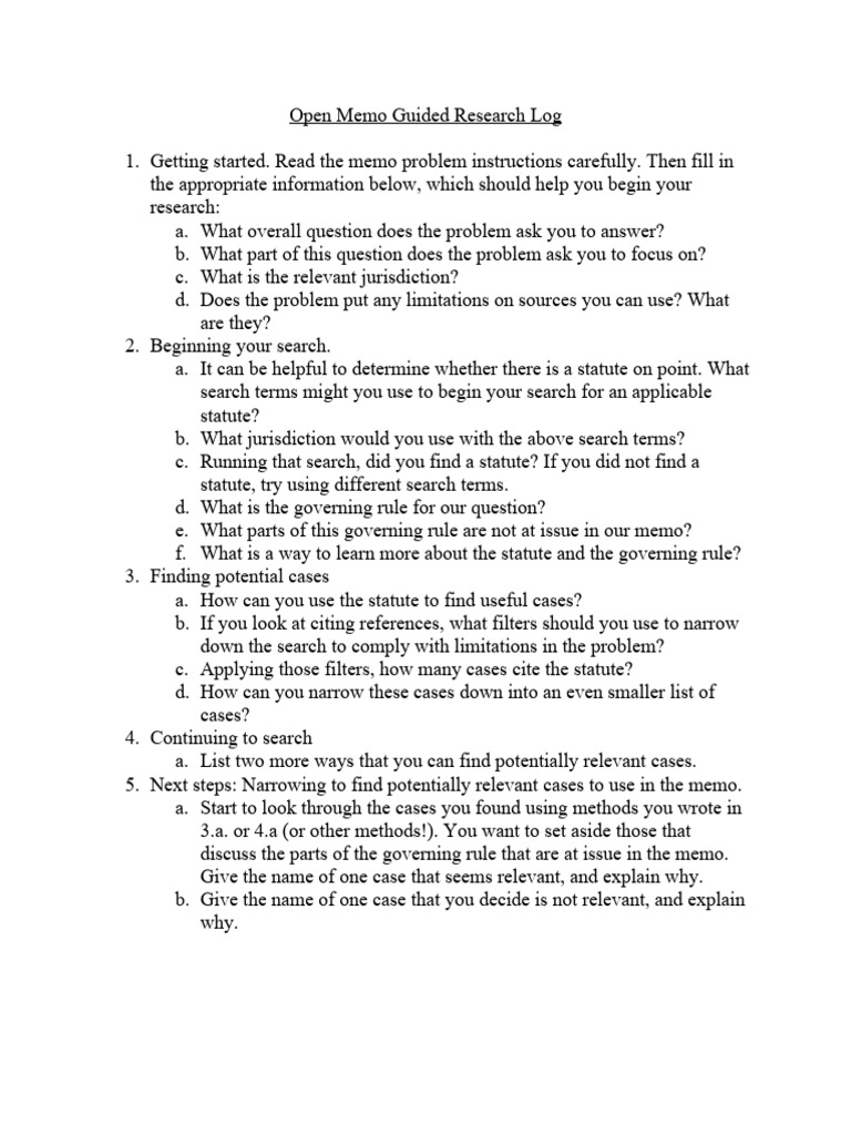 Guided Research Log for Legal Memos | PDF