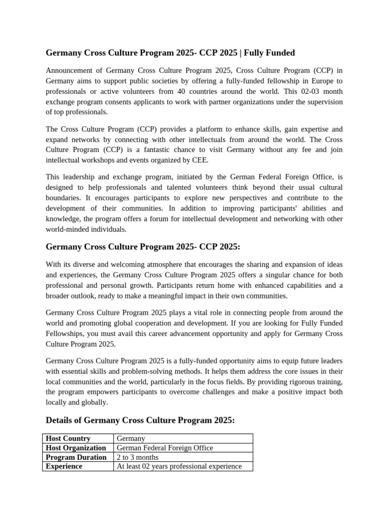 CrossCulture Program in Germany 2025 | PDF | Travel Visa | Germany