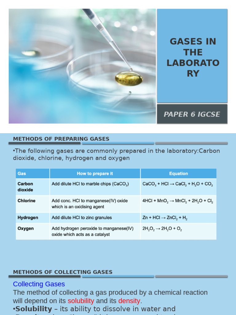 Laboratory Gas Preparation Methods | PDF | Solubility | Distillation