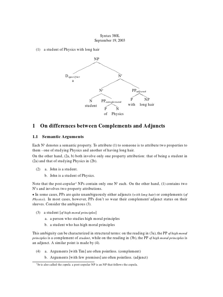 Complements Vs Adjuncts | PDF | Semantic Units | Onomastics