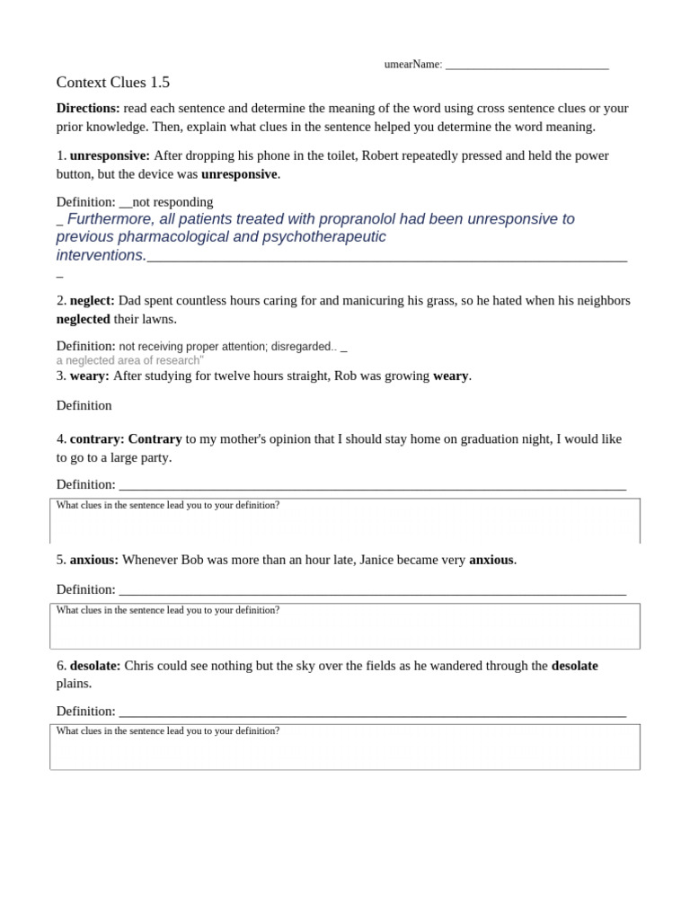Context Clues Worksheet 1.5 | PDF