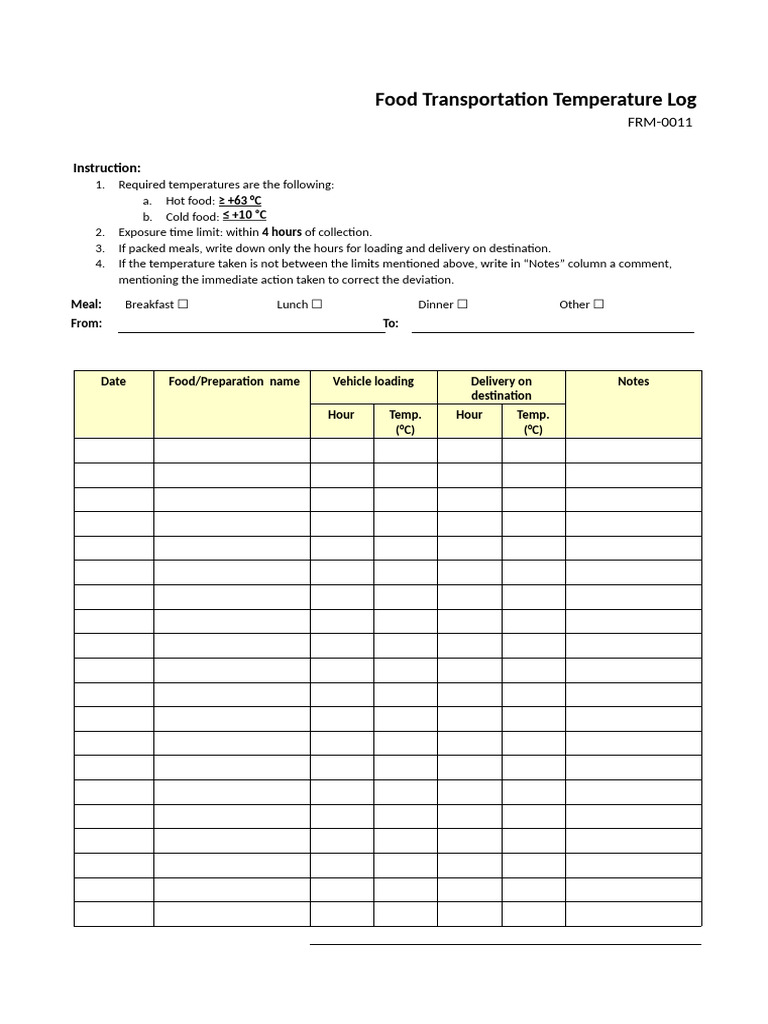 GN-2103-FRM-0011-ver.001 - Food Transportation Temperature Log | PDF