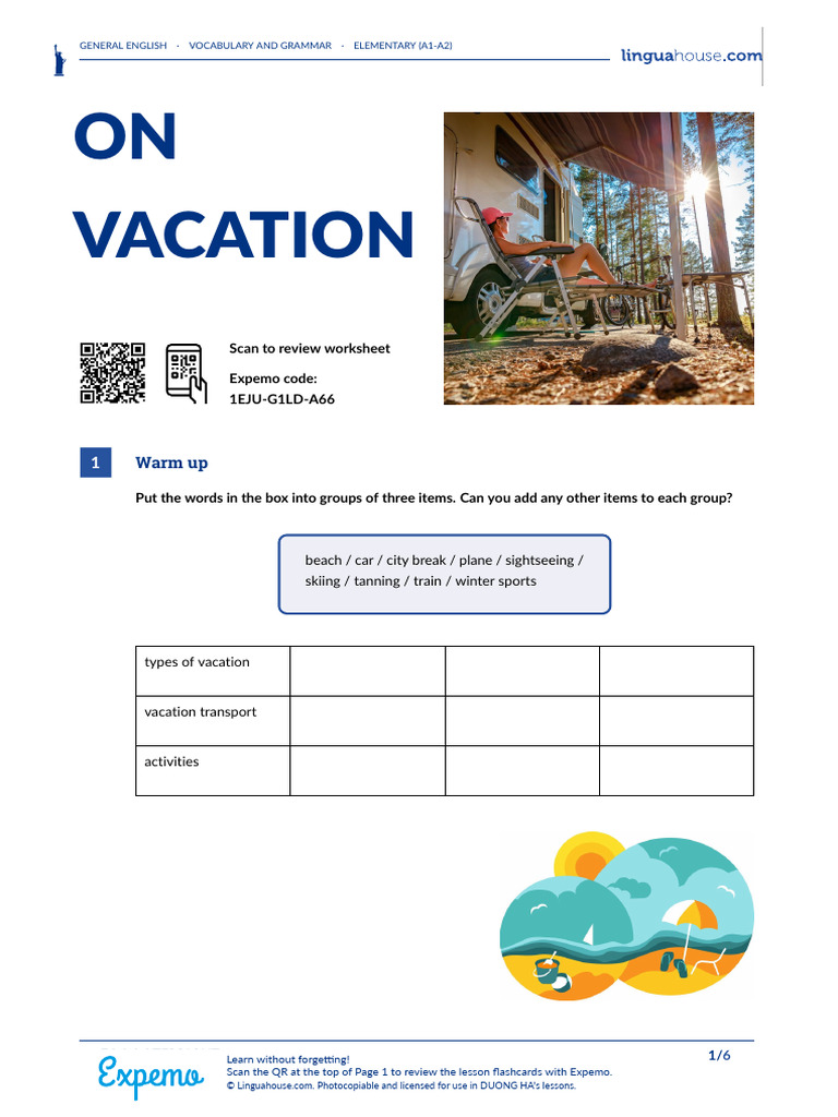 Vocabulary and Grammar: On Vacation | PDF | Preposition And ...
