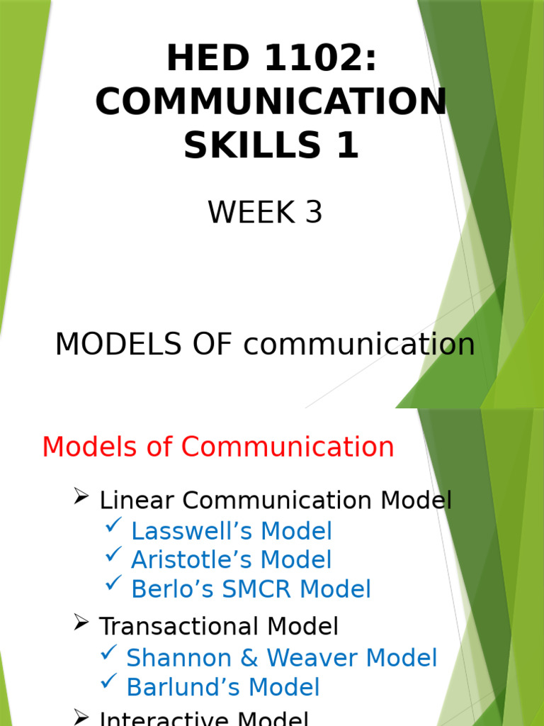 HED 1102 - WEEK 3 - Models of Communication | PDF | Communication ...