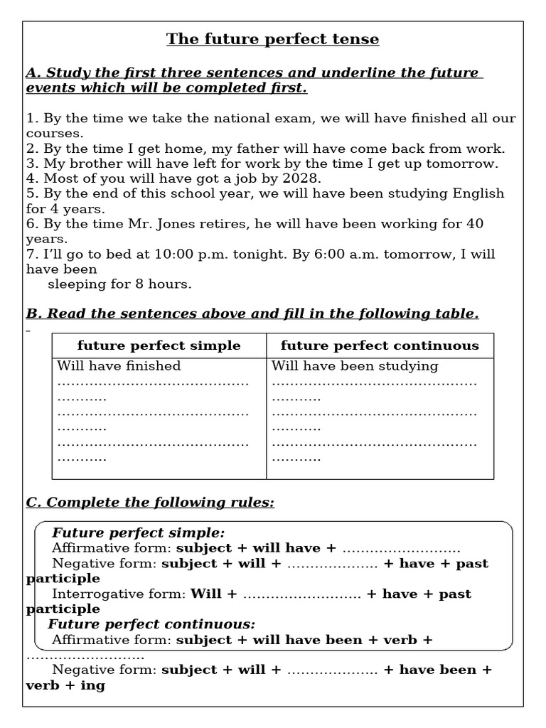 future perfect lesson & exercise | PDF | Linguistics | Linguistic Typology