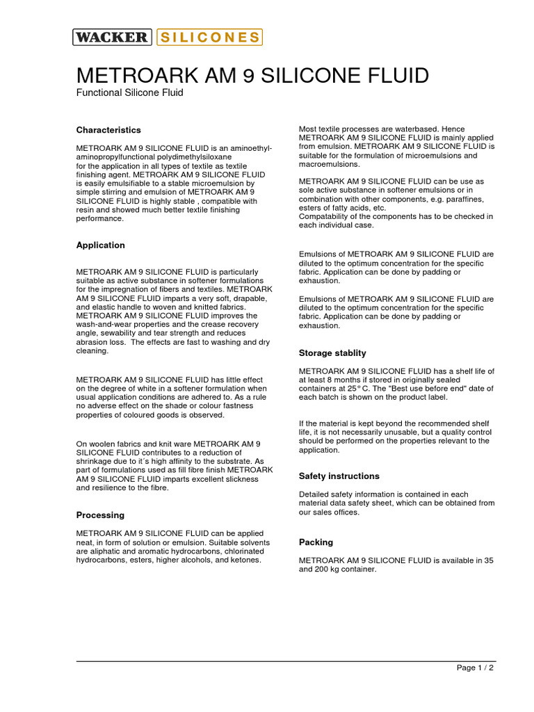 metroark-am-9-silicone-fluid (1)(1) | PDF | Textiles | Silicone