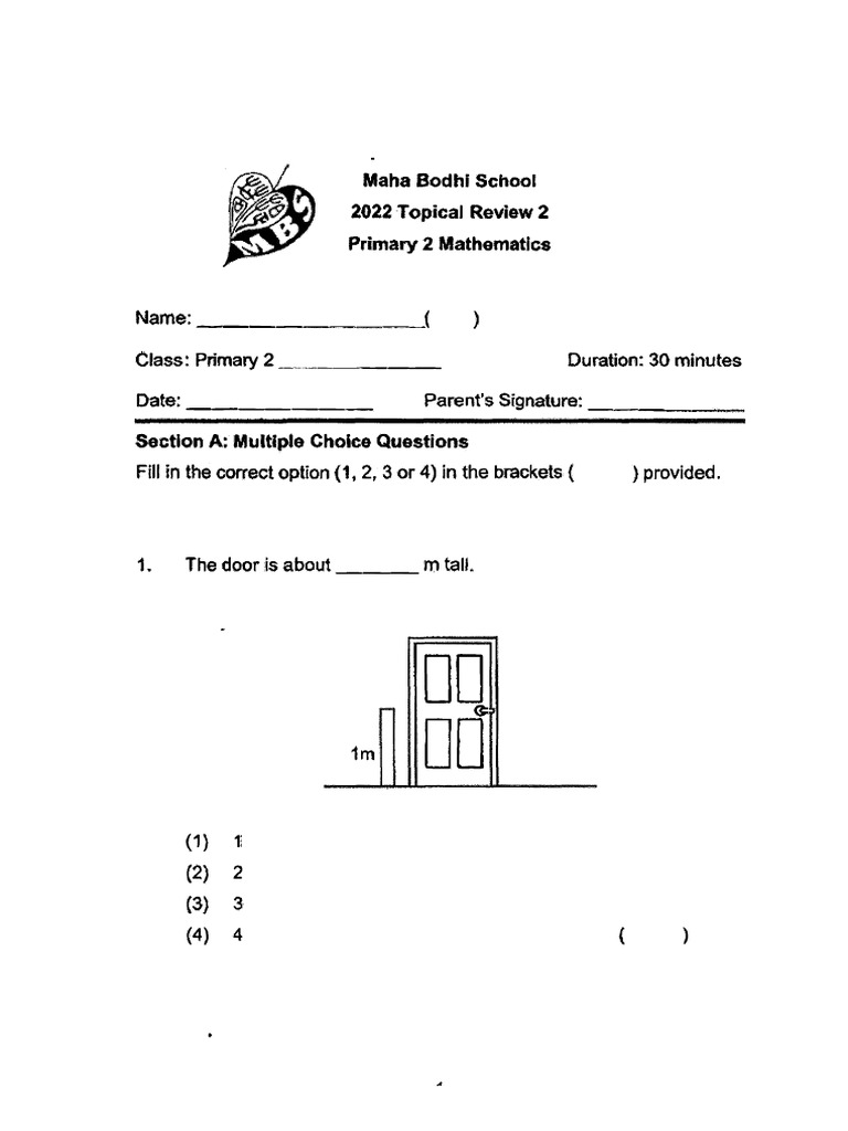 P2 Maths 2022 MahaBodhi RV2 Paper - Question | PDF