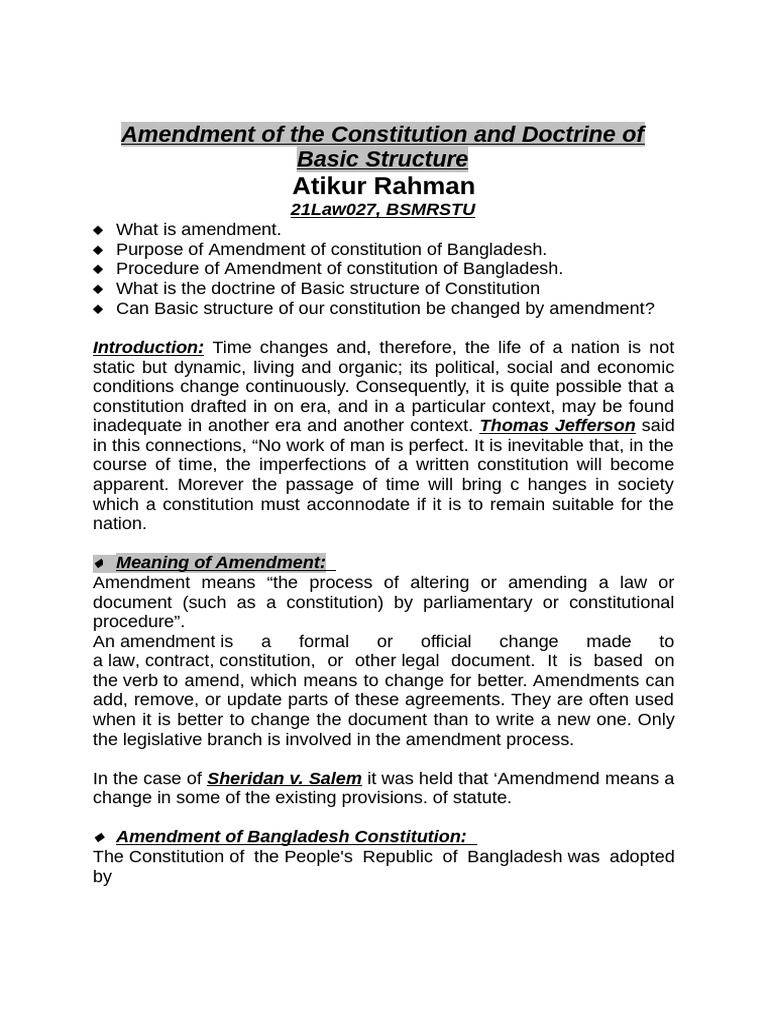 Basic Stucture and Amendment Bangladesh Constitution | PDF | Justice ...