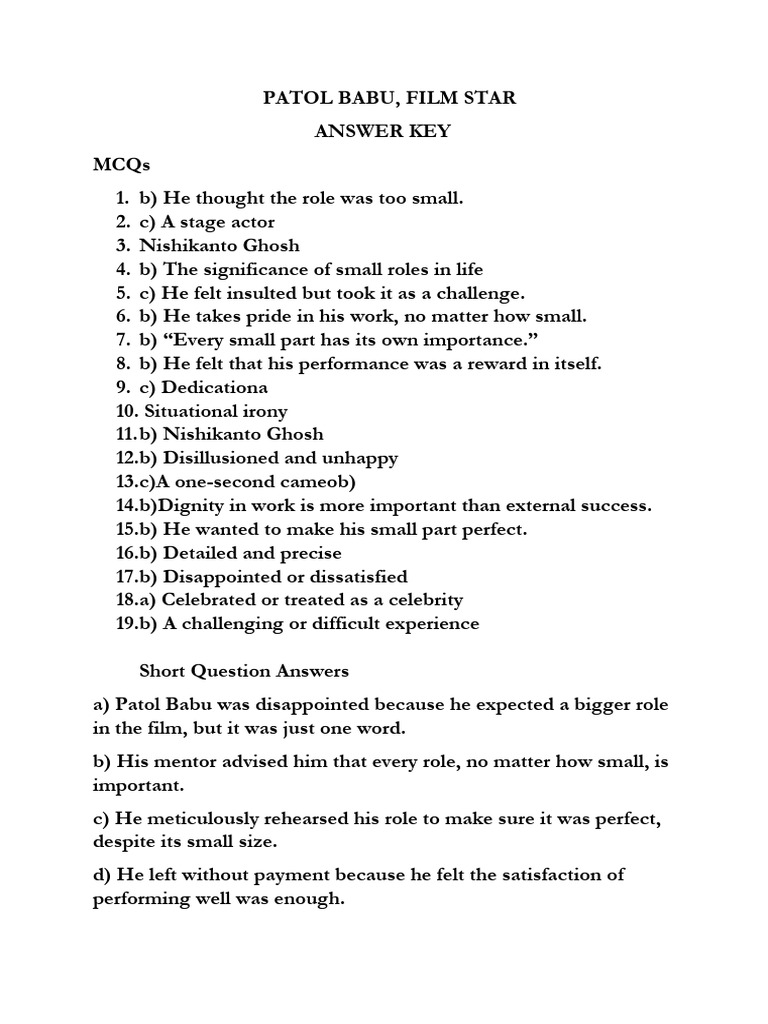 Patol Babu (Answer Key) | PDF