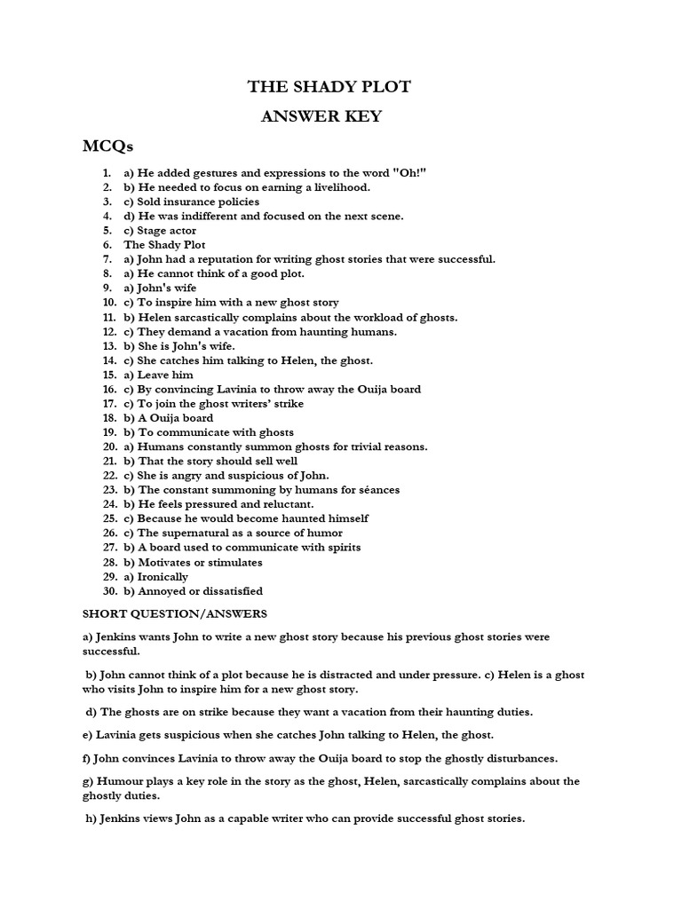 THE SHADY PLOT (ANSWER KEY) | PDF | Ghosts