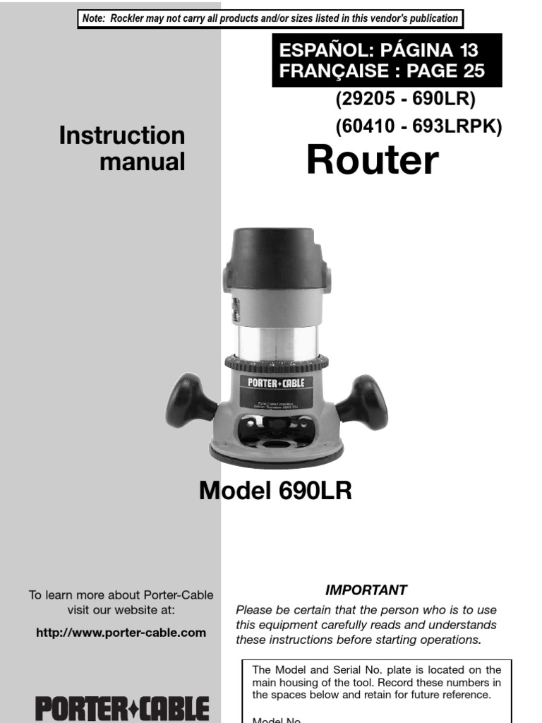Porter Cable Router 690LR | PDF | Alternating Current | Manufactured Goods