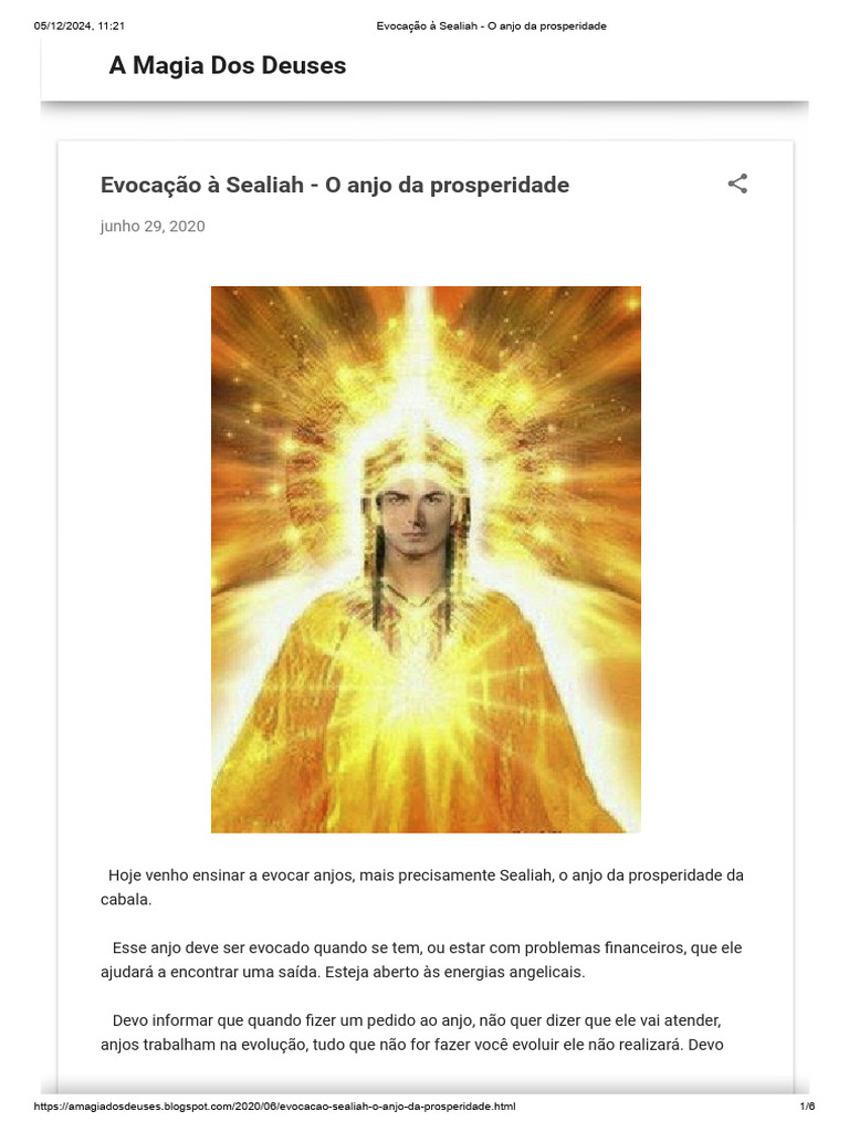 Evocação à Sealiah - O anjo da prosperidade | PDF | Anjo | Deus