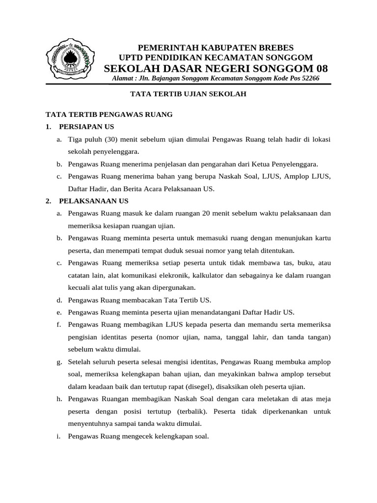 Tata Tertib Ujian Sekolah SD Songgom | PDF