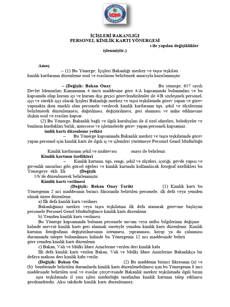 Kimlik Karti Yönergesi Degisiklik Islenmis Hali 09.04 - 2019 | PDF