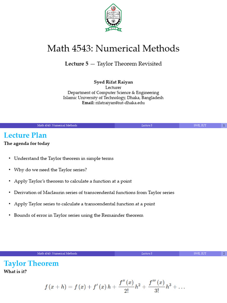 SWE Math4543 Lecture5 (Clean) | PDF | Numerical Analysis | Special Functions