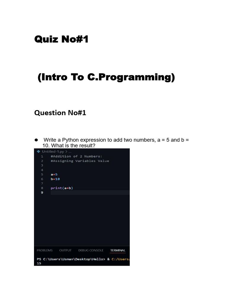 Quiz No#1 C.programming | PDF