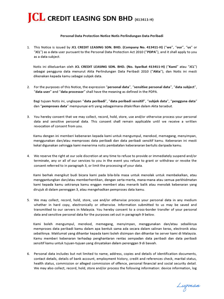 Kebijakan Perlindungan Data JCL | PDF