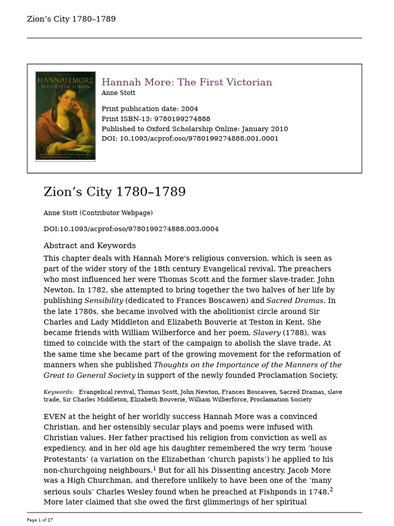 Hannah More - The First Victorian - Anne Stott Ed-Pages | PDF