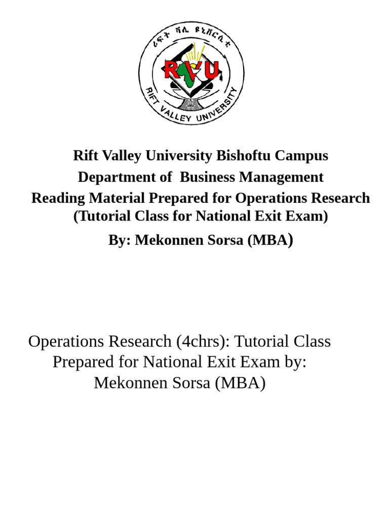 Or Chapter 1 Tutorial | PDF | Mathematical Optimization | Operations ...