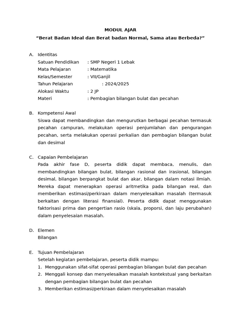 Modul Ajar Numerasi Mat Fase D | PDF