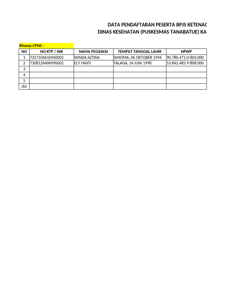Form Data Kepesertaan BPJS Ketenagakerjaan (CPNS) .. | PDF