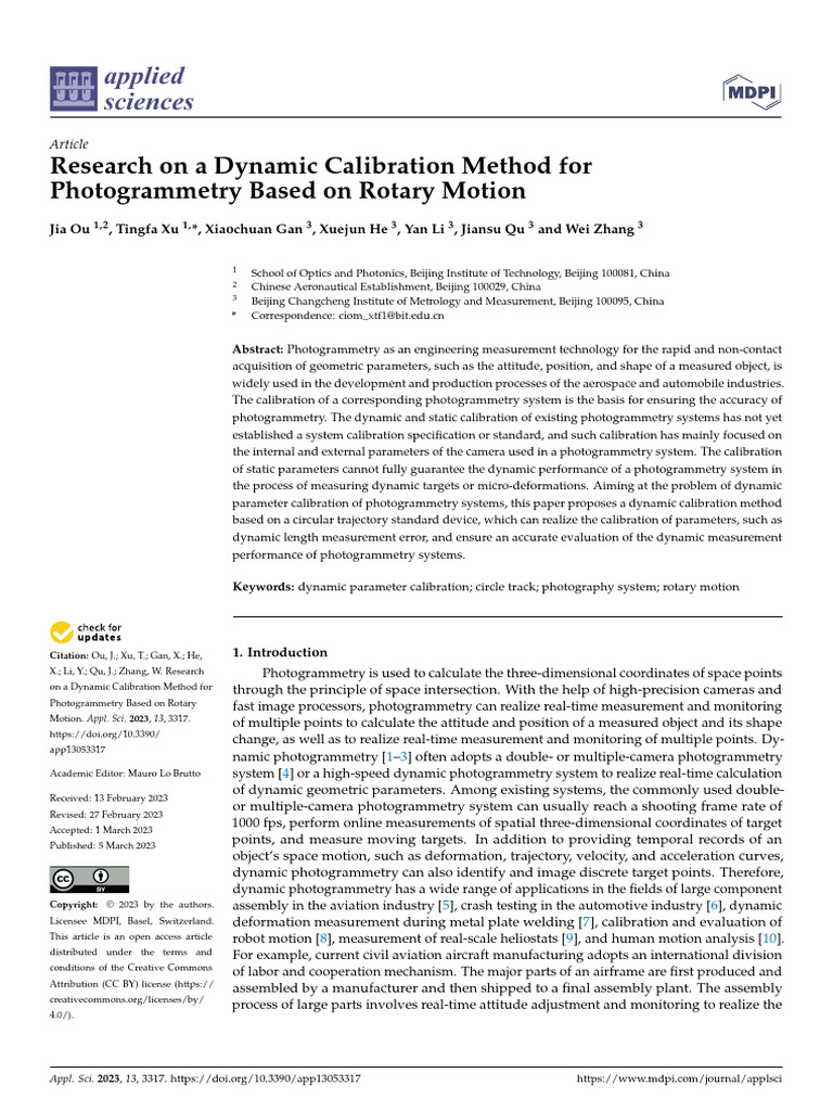 Dynamic Calibration for Photogrammetry | PDF | Calibration | Measurement