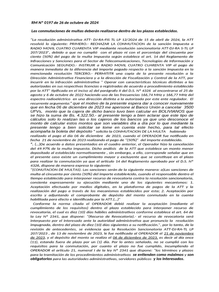 Presedente Administrativo RM 197 Conmutacion de Sancion | PDF | Multa (pena) | Justicia