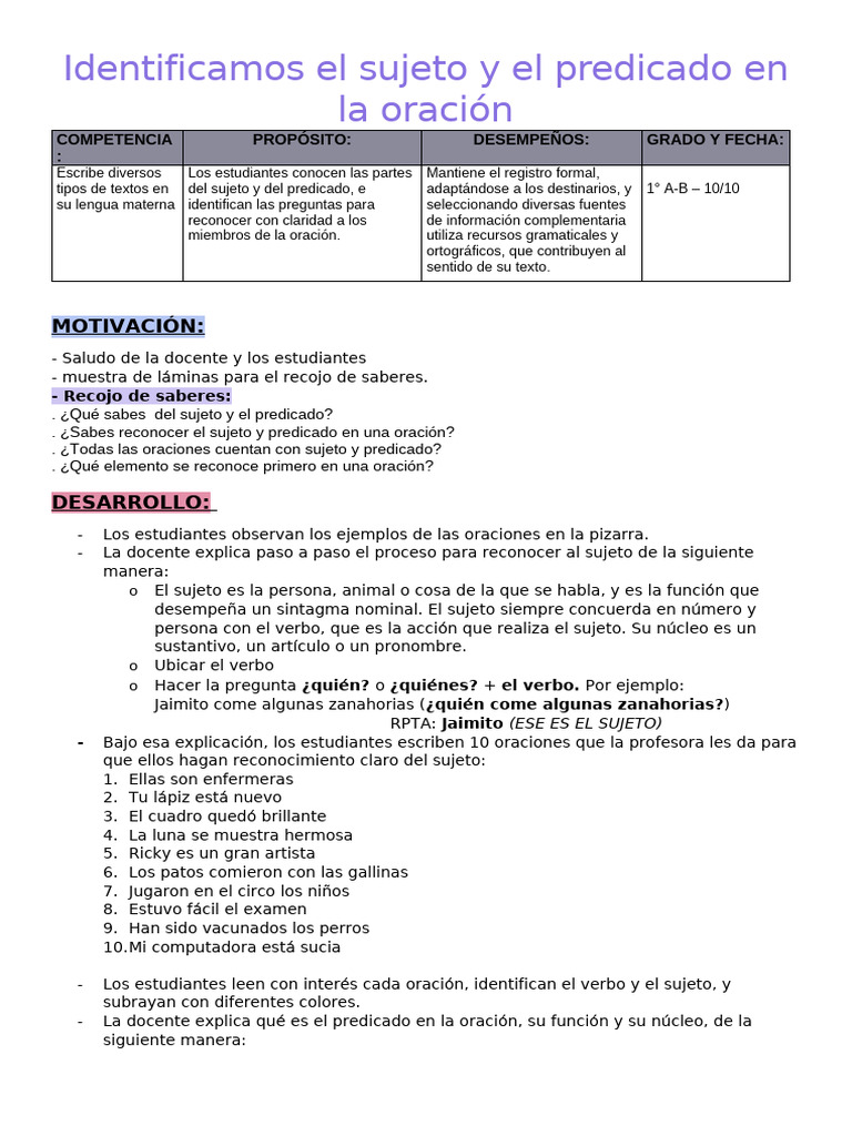 Identificación de Sujeto y Predicado | PDF | Asunto (gramática ...