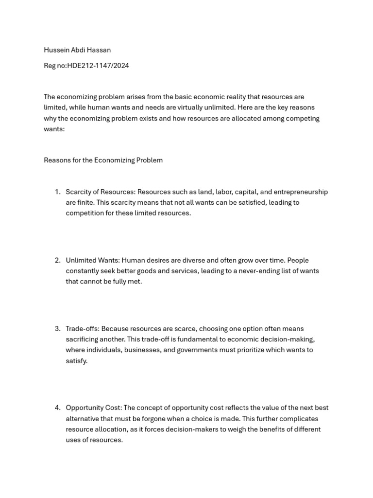 Economizing Problem & Resource Allocation | PDF | Market (Economics) | Opportunity Cost
