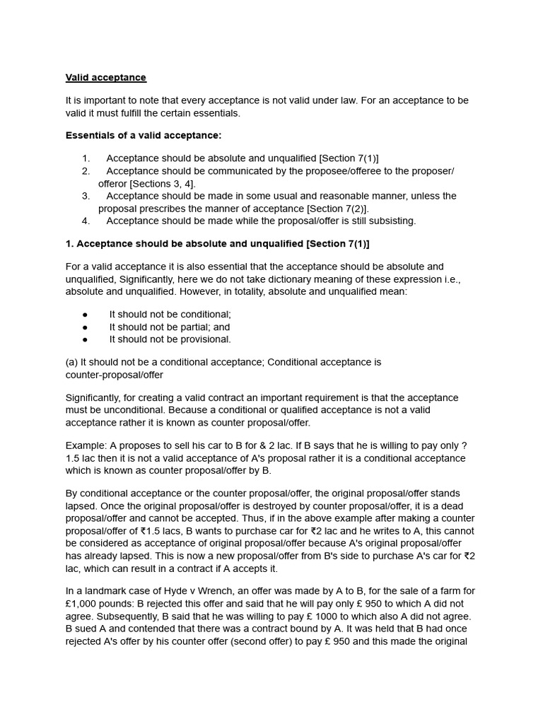 Acceptance | PDF | Offer And Acceptance | Civil Law (Legal System)