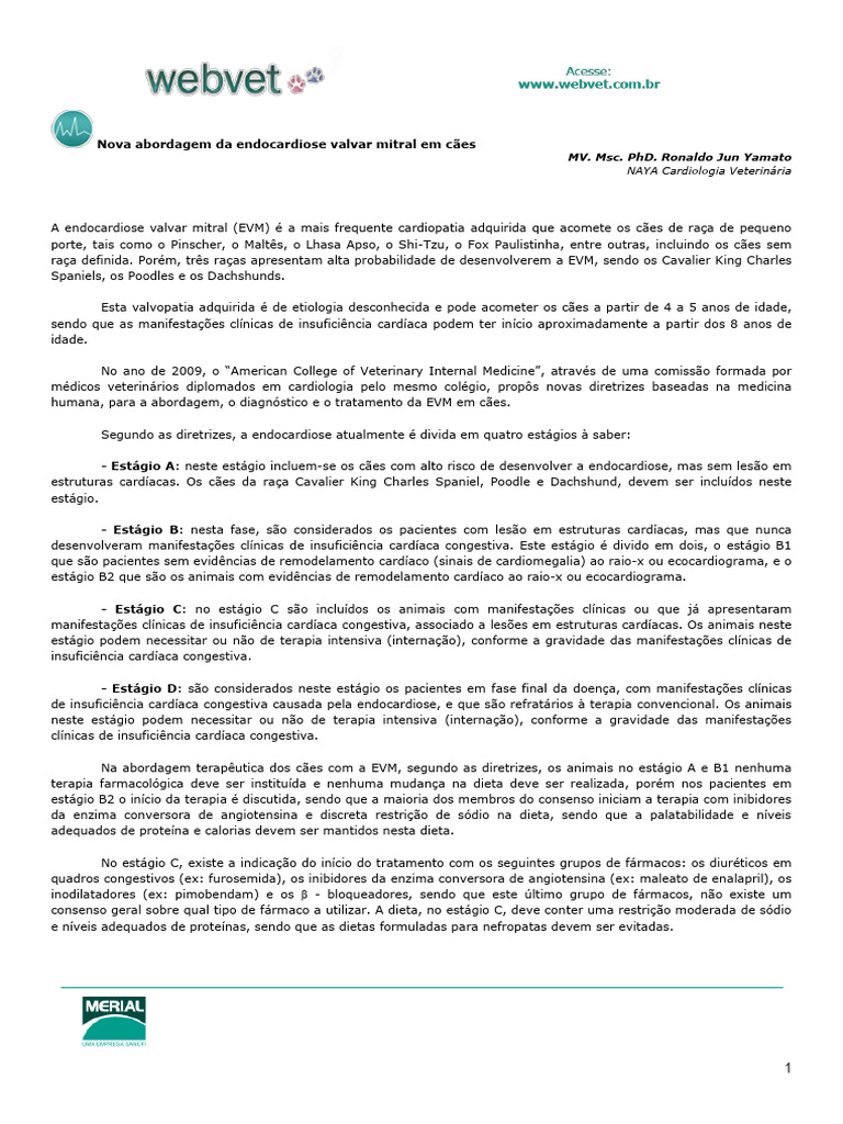 Nova Abordagem Da Endocardiose Valvar Mitral em Caes | PDF ...