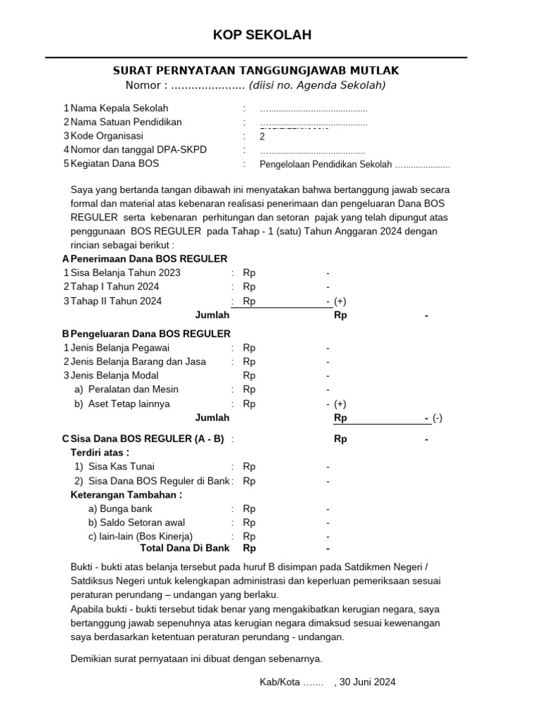 SPTM Bos Tahun 2024 - Utk Sma Negeri | PDF
