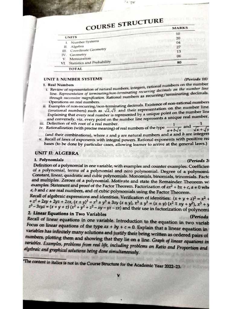 Class 9 Maths Sylabus Course Structure | PDF