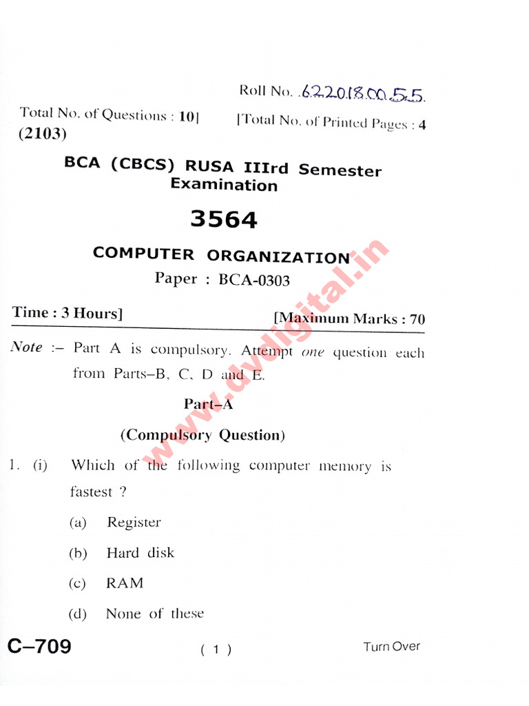 3rd Sem BCA-0303 Computer Organisation 2023 | PDF
