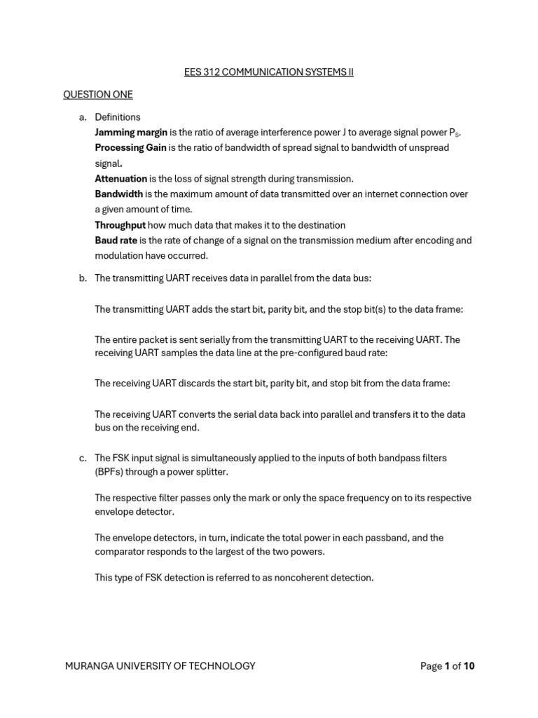 Ees 312 Communication Systems Ii | PDF | Bandwidth (Signal Processing) | Modulation