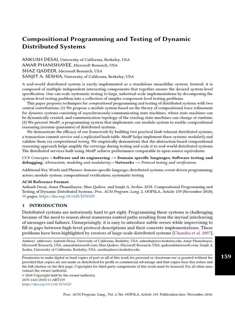 Compositional Programming And Testing Of Dynamic Distributed Systems Pdf Clientserver Model