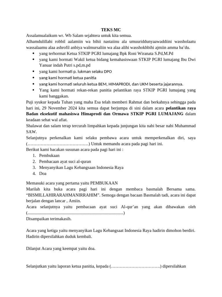 Teks MC Pelantikan Raya | PDF