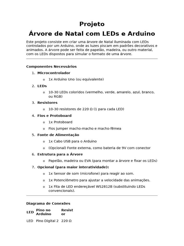 Árvore de Natal LED com Arduino | PDF | Arduino | Diodo emissor de luz