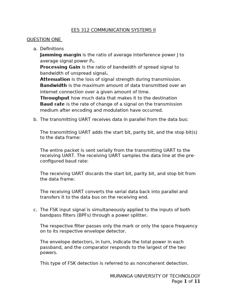 Ees 312 Communication Systems Ii | PDF | Bandwidth (Signal Processing) | Modulation