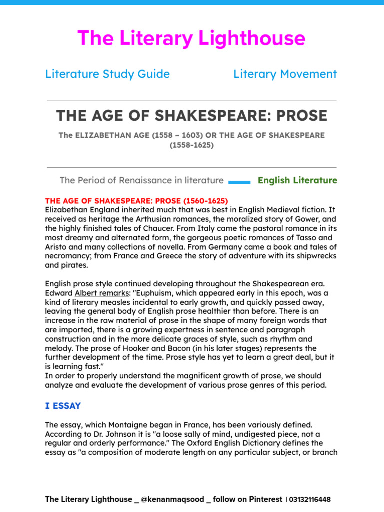 Age of Shakespeare: Prose The Literary Lighthouse | PDF | Bible | Chivalric Romance