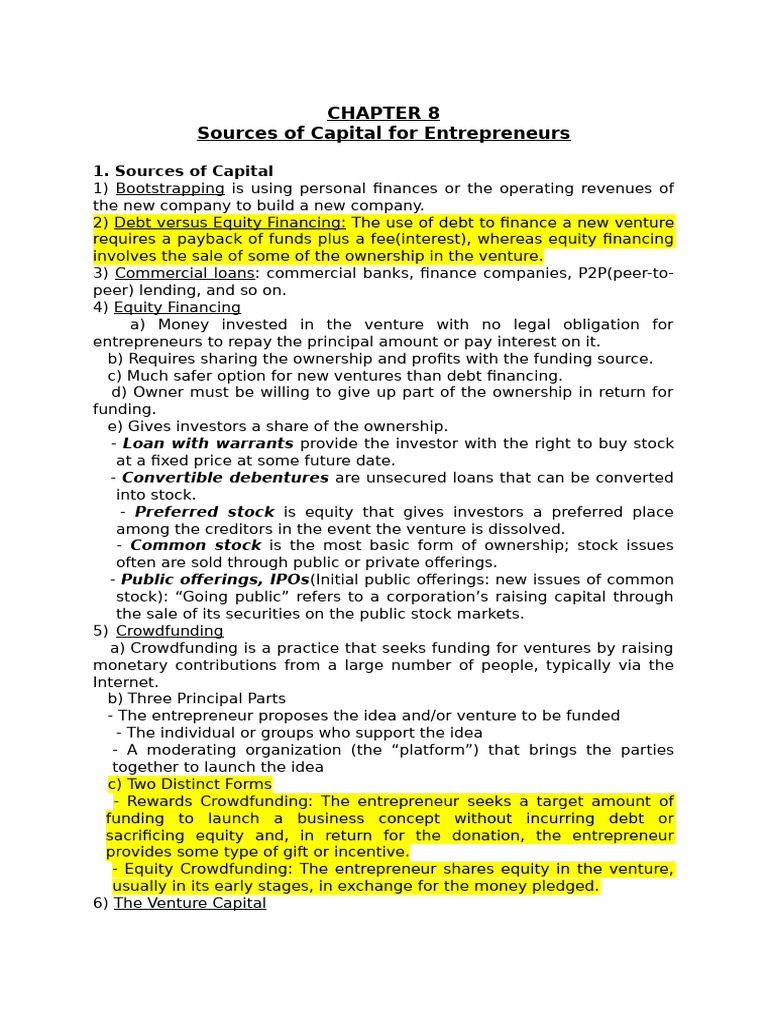 Capital Sources for Entrepreneurs | PDF | Stocks | Venture Capital