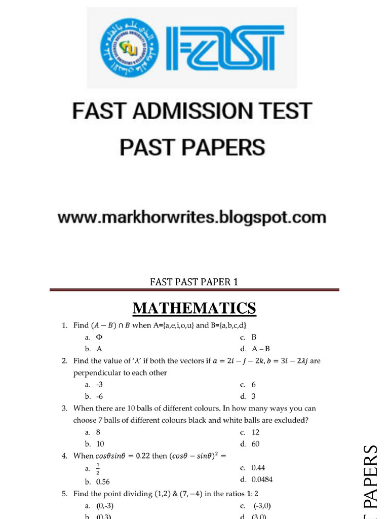 Fast Entry Test Past Papers | PDF
