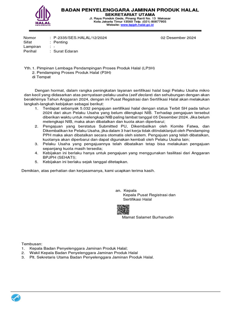Surat Himbauan P3H Menindaklanjuti Pengajuan SH SD | PDF