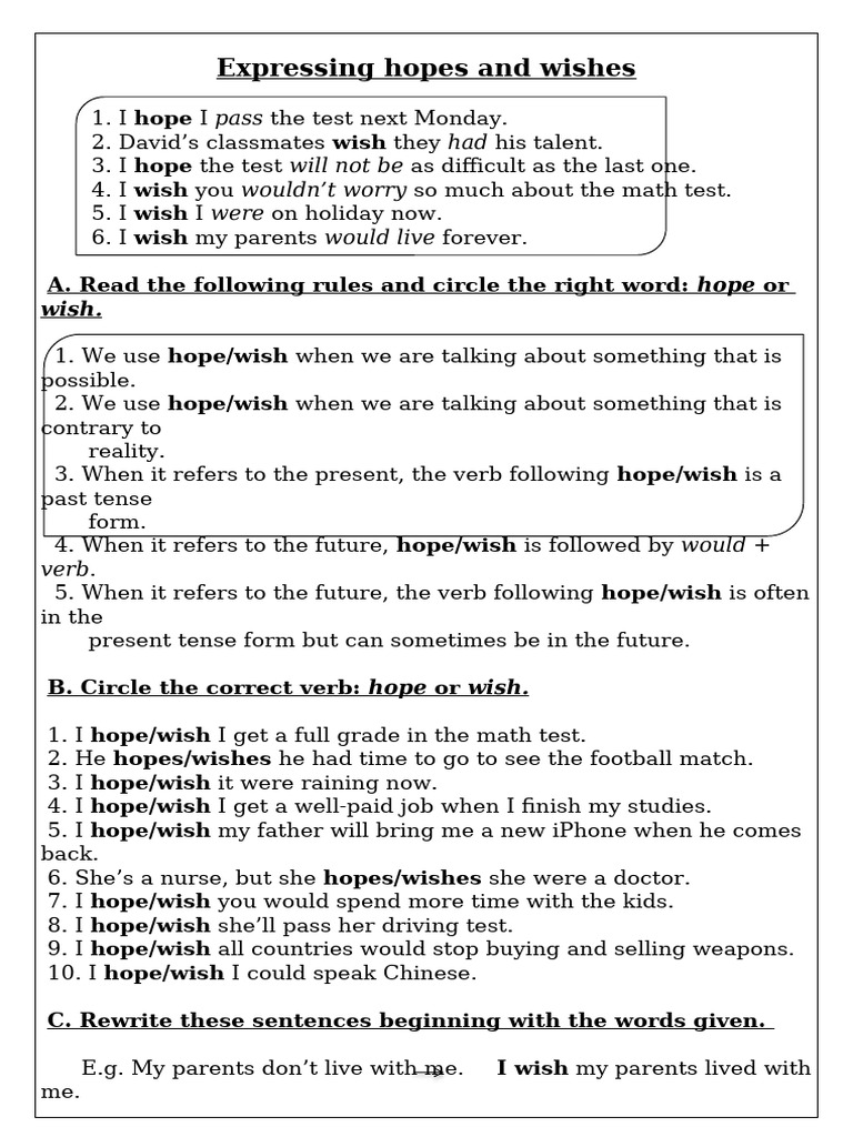 expressing hopes and wishes | PDF | Verb | Language Mechanics