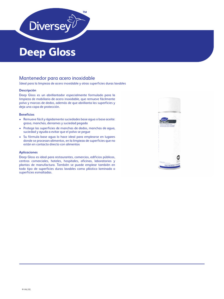 Diversey Ficha Tecnica Deep Gloss | PDF | Agua | Alimentos