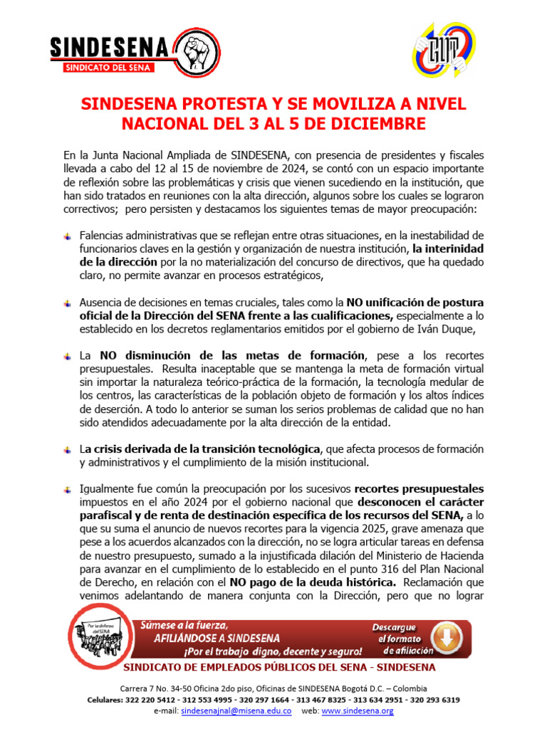 03sindesena Se Moviliza en Actividades Simultáneas Del 3 Al 5 de Diciembre A Nivel Nacional | PDF