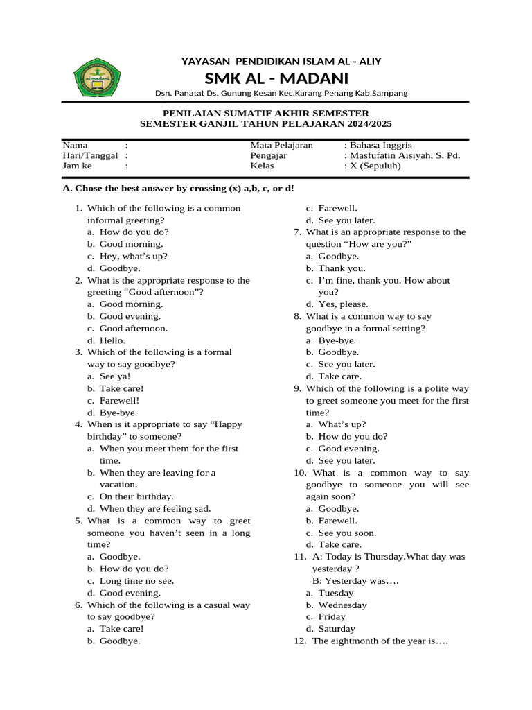 English Final Exam Assessment 2024/2025 | PDF